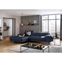 W.Schillig Ecksofa &raquo;piedroo, Designsofa mit tollem Sitzkomfort, L-Form&laquo; Kopfteilverstellung, wahlweise mit Sitztiefenverstellung, Breite 303cm blau 