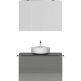 Nobilia Badm&ouml;bel-Set &raquo;Alvene&laquo; vormontiert, mit Soft-Close, 2 Stk. tlg. grau B/H/T: 100,3cmcm x 184,2cmcm x 48,5cmcm, Griffe edelstahlfarbig