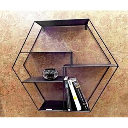 HAKU Wandregal &raquo;H&auml;ngeregal, Wandboard&laquo; sechseckig - aus Metall Schwarz - B/T/H 61/16/54 cm schwarz B/H/T: 61cm x 54cm x 16cm, offene F&auml;cher