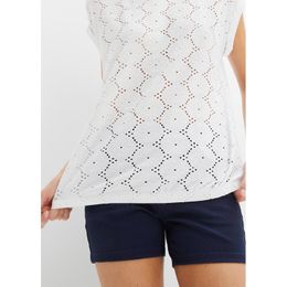 bonprix Damen bonprix Shirtbluse bequeme Passform, mit Lochstickerei, elastisches Material wei&szlig; 44/46 (L)