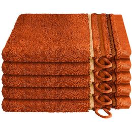 Schiesser Waschhandschuh &raquo;Skyline Color aus 100 % Baumwolle mit eleganter Streifenbord&uuml;re&laquo; MADE IN GREEN by OEKO-TEX orange Frottier B/L: 16cmx22cm, 5 Stk., 5 