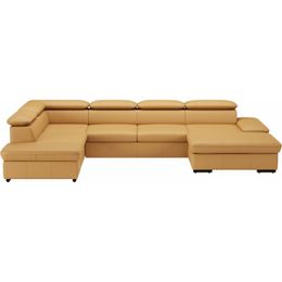 Sit & More sit&more Wohnlandschaft &raquo;Alcudia U-Form&laquo; wahlweise mit Schlaffunktion gelb B/H/T: 349cm x 73cm x 226cm, NaturLEDER , Ottomane links,mit 