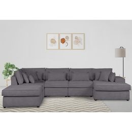 OTTO home Wohnlandschaft &raquo;Enid U-Form&laquo; 6 Teile, bestehend aus Modulen, in vielen Bez&uuml;gen, auch in Breitcord grau 100% Polyester B/H/T: 460cm x 75cm, 
