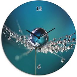 Artland Wanduhr &raquo;Glasuhr rund Pusteblume Tautropfen blau&laquo; wahlweise mit Quarz- oder Funkuhrwerk, lautlos ohne Tickger&auml;usche blau B/H/T: 30cm x 30cm x 1,8cm, 