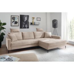 Trends by HG Ecksofa &raquo;Summer L-Form, B: 280cm, in Cord & Struktur&laquo; wahlweise mit Kopfst&uuml;tzen, schwarze Metallf&uuml;&szlig;e beige 92% Polyester;8% Nylon B/H/T: 