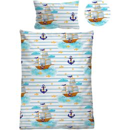 Biberna Kinderbettw&auml;sche &raquo;Johanna&laquo; 2 Stk. hautfreundlich, k&uuml;hlend, mit Rei&szlig;verschluss, ganzj&auml;hrig einsetzbar blau Linon, Obermaterial: 100% Baumwolle B/L: 