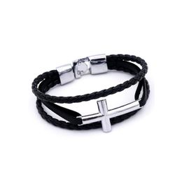 Firetti Herren Armband &raquo;Kreuz, mehrreihig, teilweise geflochten&laquo; schwarz 21,5cm, Metall Polyurethan