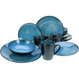 Creatable Kombiservice &raquo;Geschirr-Set Capri&laquo; Service, intensiv blaue Reaktivfarbe, Bicolor, 16 Teile f&uuml;r 4 Personen blau Steinzeug 16 Stk.