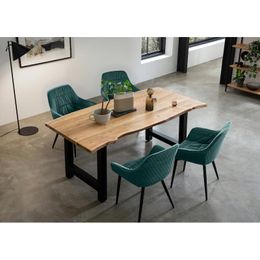 Salesfever Essgruppe &raquo;Esszimmerausstattung aus Holz und Metall&laquo; Set, 5 Stk. tlg. Essgruppe im stilvollen Look mit 4 St&uuml;hlen gr&uuml;n Massivholz, Metall, 