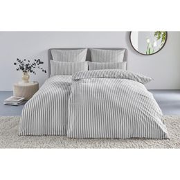 LeGer Home by Lena Gercke Bettw&auml;sche &raquo;Linnea&laquo; 2 aus 100% Baumwolle, Streifendesign grau Flanell, Obermaterial: 100% Baumwolle B/L: 155cm x 220cm, 1 