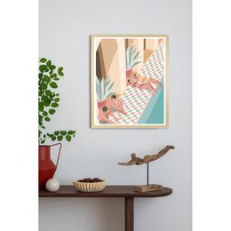 queence Bild mit Rahmen &raquo;Mit Freunden am Pool&laquo; Bilder von Frauen Bilder von M&auml;nnern Gem&auml;lde Gew&auml;sser Kunst Personen 1 Stk. tlg. Kunstdruck in Pastell 