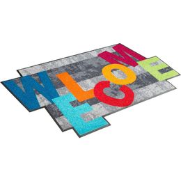 wash+dry by Kleen-Tex Teppich &raquo;Crazy Welcome&laquo; rechteckig 7 mm H&ouml;he mit Spruch, rutschhemmend, In- und Outdoor geeignet, waschbar bunt Kunstfaser B : 