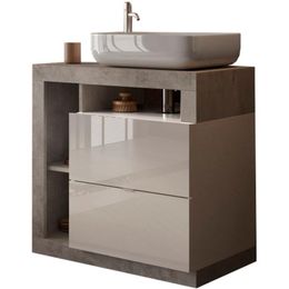 Welltime Waschtisch &raquo;Hamburg&laquo; 2 Schubk&auml;sten, Breite 79 cm, Soft-Close, inkl. Keramik-Aufsatzbecken wei&szlig; Korpus Schubkastenelement: Weiss Melamin,Front