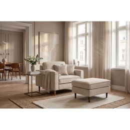 OTTO home Polsterhocker &raquo;Pinto Skandi&laquo; mit Keder, Massivholzf&uuml;&szlig;e Eiche ger&auml;uchert beige 100% Polyester B/H/T: 76cm x 45cm x 56cm, Chenille