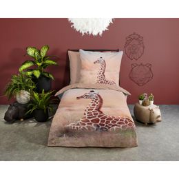 Good Morning Kinderbettw&auml;sche &raquo;Sima&laquo; 2 Stk. Baumwolle, 135x200, Rei&szlig;verschluss, Wendeoptik, Kind, Giraffe, Sand beige Renforc&eacute;, Obermaterial: 100% 