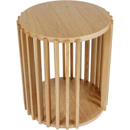 WOODMAN Beistelltisch &raquo;Drum, Breite/Tiefe/H&ouml;he: 53/53/58 cm&laquo; Holzfurnier aus Eiche, Spro&szlig;en aus massiver Eiche, FSC braun B/H/T: 53cm x 58cm x 53cm