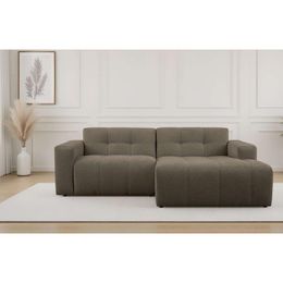 OTTO home Ecksofa &raquo;Tapley&laquo; Breite 221 cm,Boucle, Struktur fein, mit Knopfsteppung, bodentief braun 100% polyester B/H/T: 221cm x 73cm x 154cm, Boucl&eacute;,
