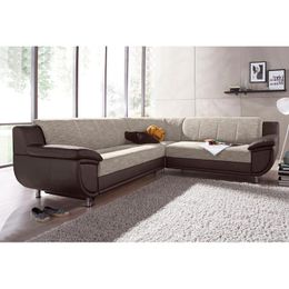 Trendmanufaktur Ecksofa &raquo;Rondo 3, zeitlos und modern, im Materialmix, L-Form&laquo; wahlweise Federkern f&uuml;r hohen Sitzkomfort, wahlweise Bettfunktion braun 