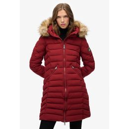 Superdry Damen Steppjacke &raquo;FUJI FAUX FUR HOOD MID LENGTH&laquo; mit Kapuze Slim Fit, mit Rei&szlig;verschluss, aus Polyester und Kunstfaser rot M