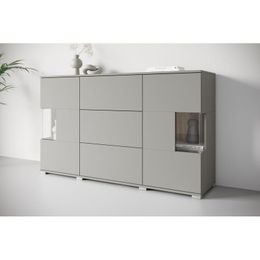 OTTO home Sideboard &raquo;Kenia&laquo; 1 Stk. tlg. Sideboard mit 3 Schubladen, 6 F&auml;chern, Glast&uuml;ren, Breite 150 cm grau B/H/T: 150cm x 89cm x 39,5cm, 2 Stk.