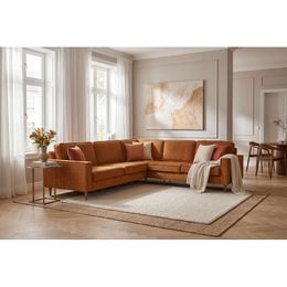 OTTO home Ecksofa &raquo;Pinto Skandi, 290 cm, Chenille, Struktur, Ottomane links / rechts&laquo; mit Keder, Massivholzf&uuml;&szlig;e Eiche ger&auml;uchert, Wellenunterfederung 