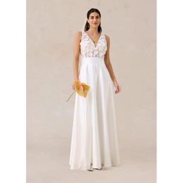 bonprix Damen bonprix Brautkleid schmale Passform, aus gl&auml;nzendem Satin, mit hohem Schlitz, &auml;rmellos wei&szlig; 48, N-Gr
