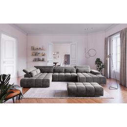 COTTA Wohnlandschaft &raquo;Orion U-Form, B: 409 cm&laquo; mit Kopfteilverstellung & 6 Nierenkissen grau 100% Polyester B/H/T: 409cm x 73cm x 225cm, Cord, 