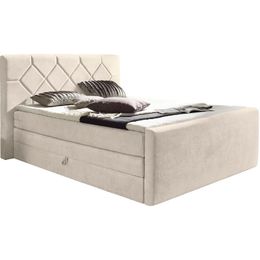 Home Affaire Boxspringbett &raquo;Atlanta&laquo; inklusive Topper und Bettkasten beige Kunststoff, Massivholz, Stoff Struktur fein Kunststoff Massivholz Stoff, 