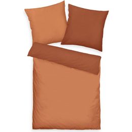 Tom Tailor HOME Bettw&auml;sche &raquo;TWO-TONE SOLID COLORS in Gr. 135x200cm, 155x220cm oder 200x220cm&laquo; 2 Stk. new bedroom, Doppelnaht am Kissen beige Satin, 