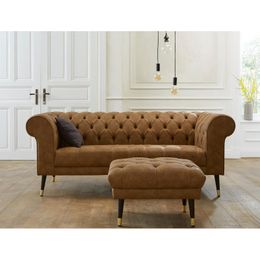 Home Affaire Hocker &raquo;Tinnum&laquo; braun Luxus-Microfaser Vintageoptik (66% PU, 27% Polyester, 7% Baumwolle);Struktur weich( 97% Polyester, 3% Polyacryl) B/