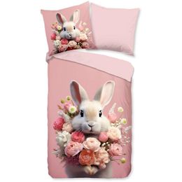 PURE luxury collection Kinderbettw&auml;sche &raquo;Cathy&laquo; 2 Stk. Mikrofaser, 135x200, 2 Teilig, Wendeoptik, Kind, M&auml;dchen, Kaninchen rosa Microfaser, 