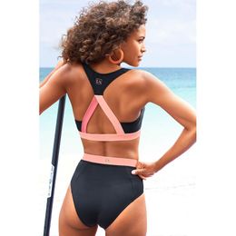 active by Lascana Lascana Active Damen LASCANA ACTIVE Highwaist-Bikini-Hose &raquo;Janni&laquo; mit kontrastfarbigen B&uuml;ndchen schwarz 44, N-Gr