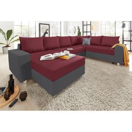 Collection AB Wohnlandschaft &raquo;Paris U-Form, B: 310 cm&laquo; Zierkissen & Federkern, optional Schlaffunktion & Bettkasten lila Kunstleder SOFTLUX / Struktur