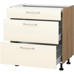 KOCHSTATION Auszugsunterschrank &raquo;KS-Trea U2AS80&laquo; mit drei Ausz&uuml;gen, Breite 80 cm, H&ouml;he 75 cm wei&szlig; eiche astig, B/H/T: 80cm x 75cm x 56cm, Schubladen: 