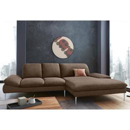 W.Schillig Ecksofa &raquo;enjoy&MORE, Designsofa, elegant und bequem, L-Form&laquo; mit Sitztiefenverstellung, F&uuml;&szlig;e silber matt, Breite 310 cm braun Chenille-