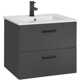 Welltime Waschtisch &raquo;Trento in verschiedenen Ausf&uuml;hrungen inkl. Waschbecken&laquo; Badm&ouml;bel in Breite 60 cm, Badschrank Waschplatz mit 2 Schubladen grau 
