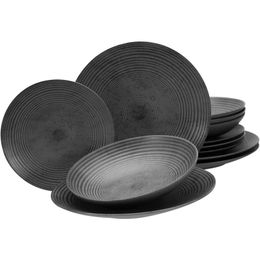 my home Tafelservice &raquo;Teller Set, Geschirr-Set, Service Andree&laquo; handwerklicher Look, seidenmatte Glasur, 12 Teile f&uuml;r 4 Personen grau Steinzeug 12 Stk