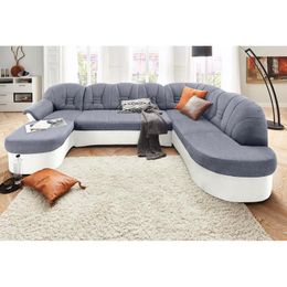 DOMO collection Wohnlandschaft &raquo;ELVA 293x180x84 cm, elegante R&uuml;ckensteppung, U-Form&laquo; whlw. mit Bettfunktion und Federkern wei&szlig; (gepr&auml;gte) Luxus-