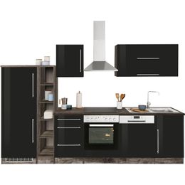 KOCHSTATION K&uuml;chenzeile &raquo;KS-Samos&laquo; Breite 310 cm, wahlweise mit E-Ger&auml;ten, mit Arbeitsplatte schwarz B/H/T: 310cm x 200cm x 60cm, ohne E-Ger&auml;te