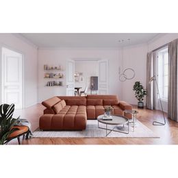 COTTA Ecksofa &raquo;Orion L-Form, B: 310 cm, moderne Steppung, bequeme Wellenunterfederung&laquo; Kopfteilverstellung & 5 Nierenkissen braun 100% Polyester B/H/T