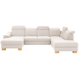 Home Affaire Wohnlandschaft &raquo;Dundee U-Form&laquo; wahlweise mit Kopfteilverstellung und zus&auml;tzlich mit Schlaffunktion beige Struktur fein (100% Polyester) B