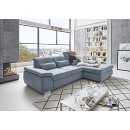 Die PlanBar Ecksofa &raquo;MP-IN16037 L-Form, Breite 289 cm, mit Federkern-Polsterung&laquo; mit Sitztiefenverstellung & Zierkissen blau 100% Polyester B/H/T: 