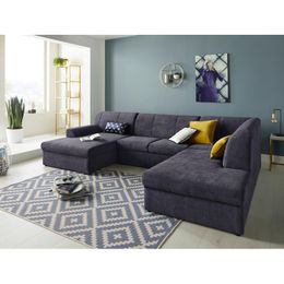 DOMO collection Wohnlandschaft &raquo;Topper, elegant und zeitlos, komfortabel, U-Form&laquo; wahlweise mit Bettfunktion blau B/H/T: 320cm x 78cm x 213cm, 