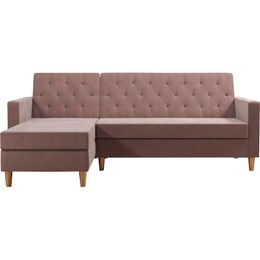 Ecksofa &raquo;Liberty, L-Form,&laquo; mit Schlafffunktion, Recamiere beidseitig montierbar, Sitzh&ouml;he 43 cm rosa Veloursstoff 100% Polyester B/H/T: 213cm x 82cm x