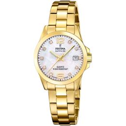 Festina Damen Quarzuhr Armbanduhr, Damenuhr, Swiss Made, Edelstahlarmband, analog, Tag gold Einheitsgr&ouml;&szlig;e