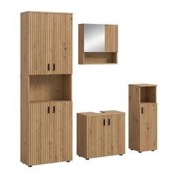 Welltime Badm&ouml;bel-Set &raquo;MANI, 4-tlg. Badkombination, Paneeloptik&laquo; Set, Set, best. aus: 1 Hochschrank, 1 Spiegelschrank, 1 WBU, 1 Badschrank, 4 Stk. tlg
