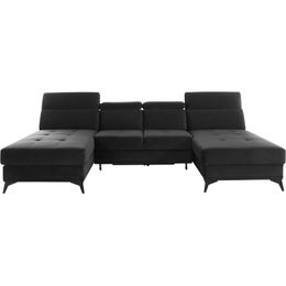 OTTO home Wohnlandschaft &raquo;Cardiz U-Form&laquo; inkl.Kopfteilverstellung und Federkern wahlweise mit Schlaffunktion grau Webstoff (100% Polyester);Luxus-