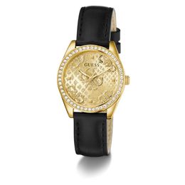 Guess Damen Quarzuhr &raquo;BOA&laquo; Armbanduhr, Damenuhr, Lederarmband, Kristallsteine schwarz Einheitsgr&ouml;&szlig;e