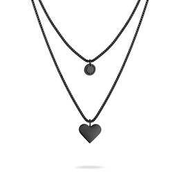 Liebeskind Berlin Damen Kette mit Anh&auml;nger &raquo;Schmuck Edelstahl Layered Love Herz&laquo; schwarz Edelstahl, L: 45 B: 1mm