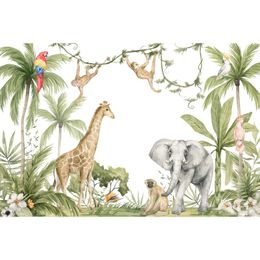A.S. Cr&eacute;ation Vliestapete &raquo;Dschungel-Kindertapete Tiere Wei&szlig; Gr&uuml;n Vliestapete&laquo; matt glatt beige Vlies B/L: 2,5m x 3,75m, Rollen: 1